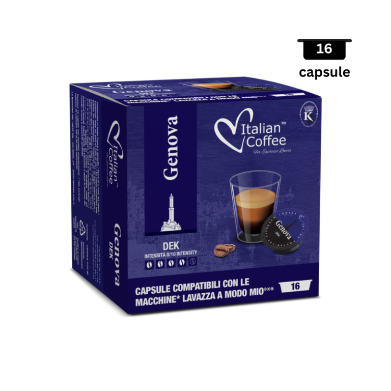 AromaKaffe | Italian Coffee Genova DEK - Compatibil A Modo Mio - 16 Capsule